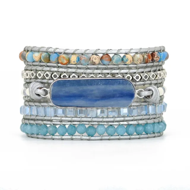 Rectangle Kyanite Gemstone Leather Wrap Bracelet – Ray of Light Natural ...